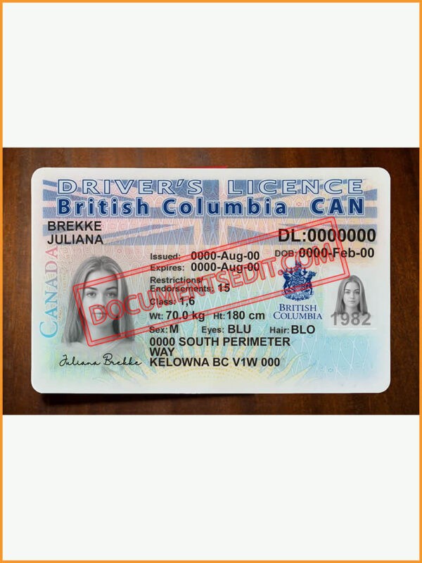British Columbia Canada Driver License PSD Template - Documents Edit