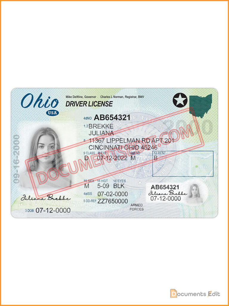 Ohio Driver License PSD Template - Documents Edit