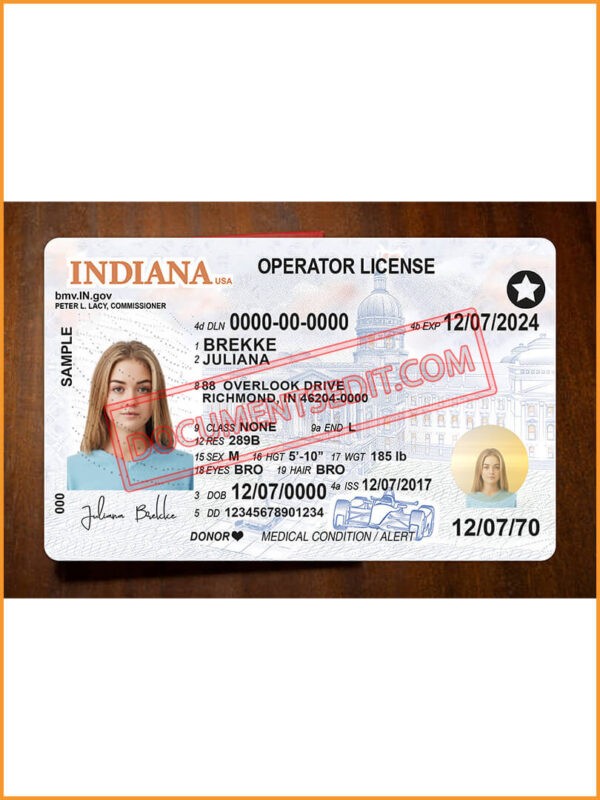 Indiana Driver License PSD Template - Documents Edit