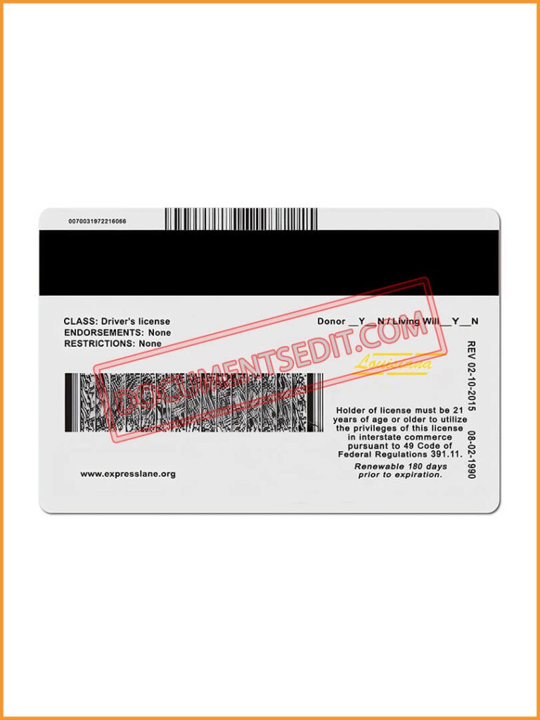 Louisiana Driver License PSD Template - Documents Edit