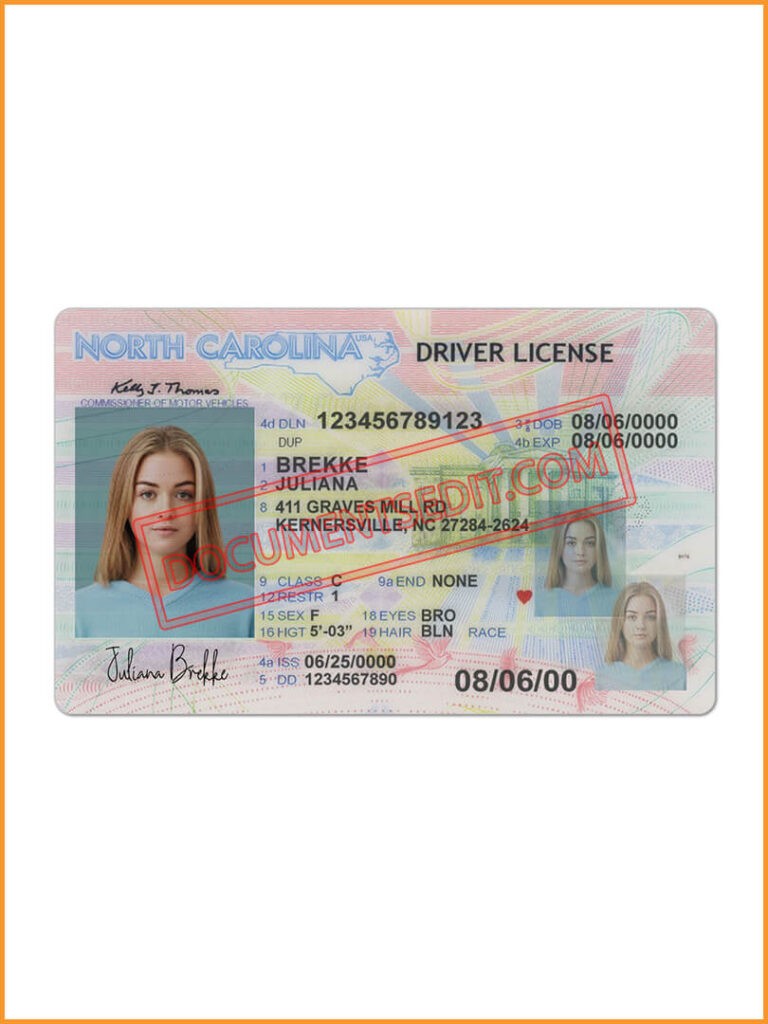 North Carolina Driver License PSD Template - Documents Edit