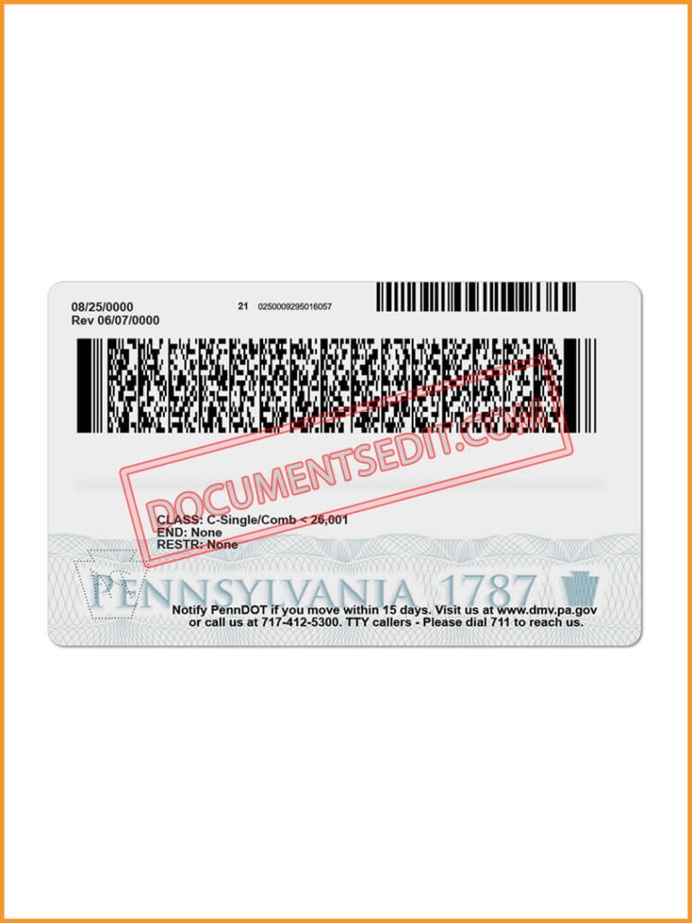 Pennsylvania Driver License PSD Template - Documents Edit