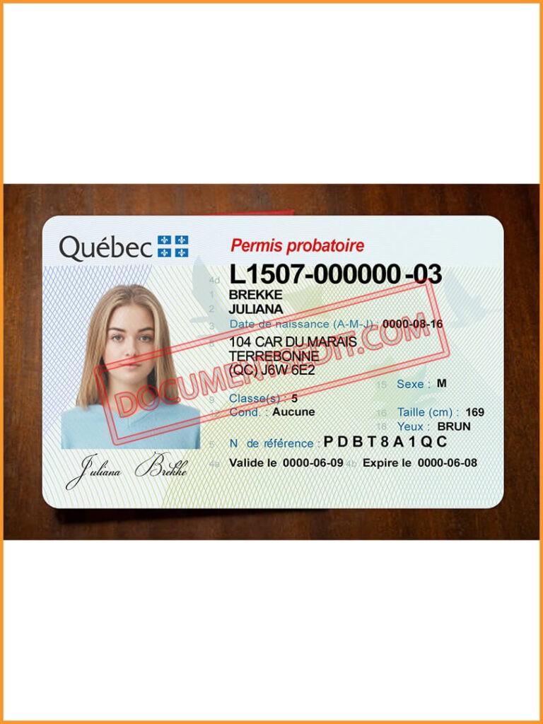 Quebec British Driver License PSD Template - Documents Edit