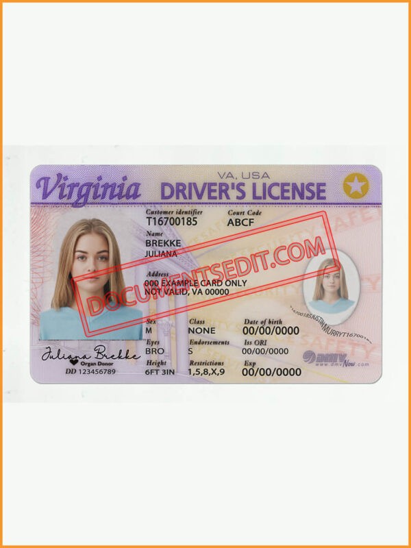 Virginia Drivers License PSD Template - Documents Edit