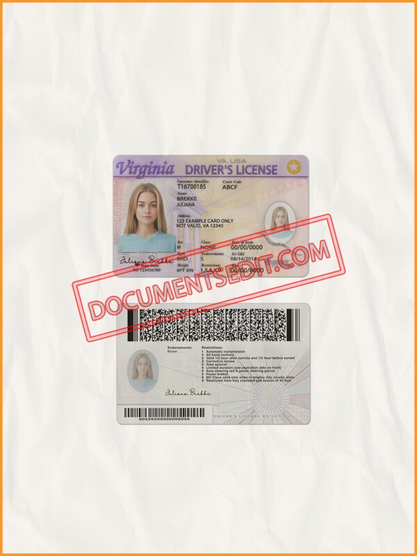 Virginia Drivers License PSD Template - Documents Edit