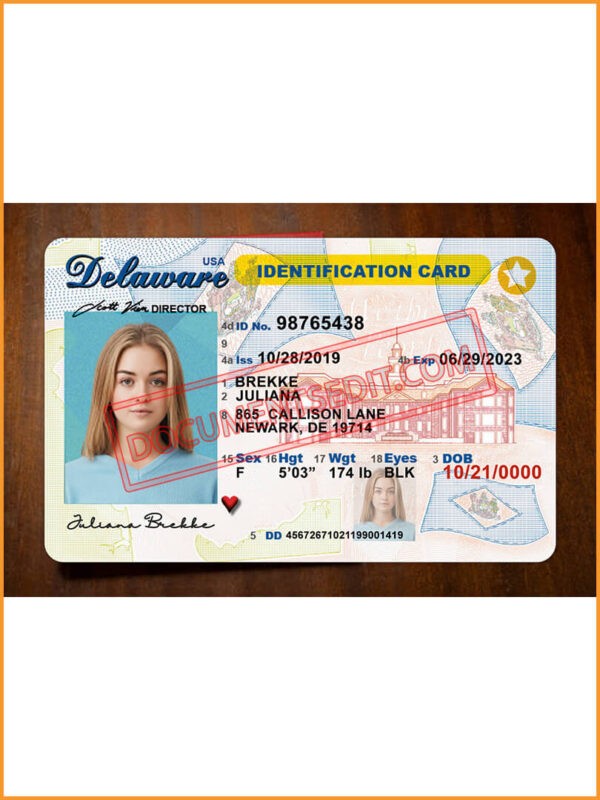 New Delaware Identification Card PSD Template - Documents Edit