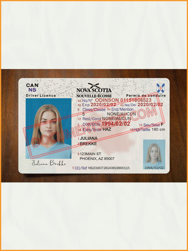 Nova Scotia Drivers License PSD Template - Documents Edit