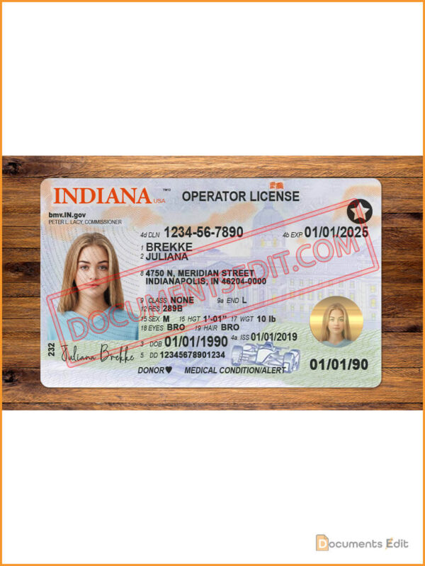 Indiana Driver License PSD Template (V2) - Documents Edit