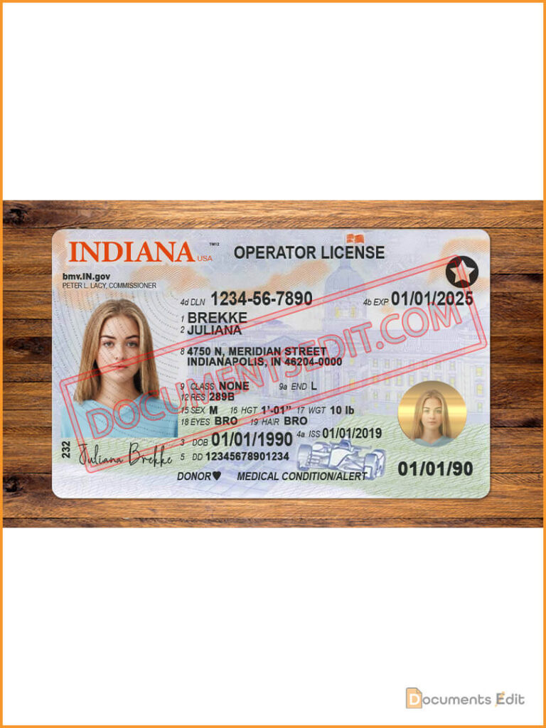 Indiana Driver License PSD Template (V2) - Documents Edit