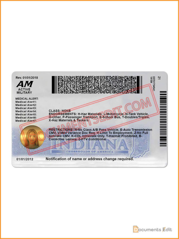 Indiana Driver License PSD Template (V2) - Documents Edit
