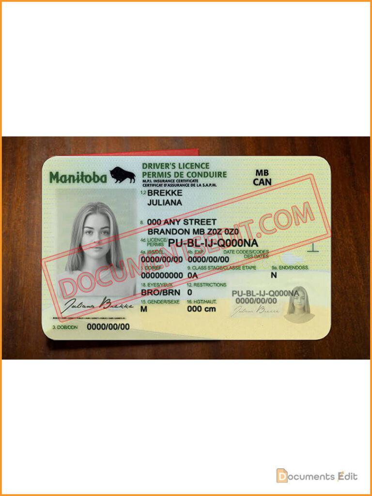 Manitoba Driving License PSD Template - Documents Edit