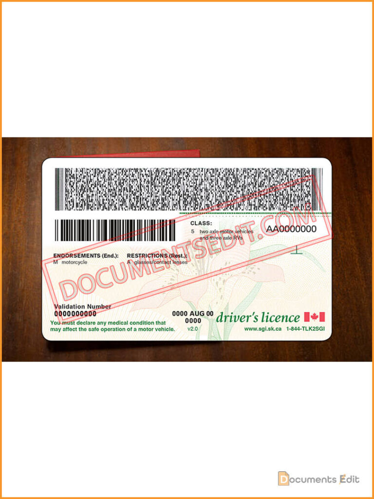 Saskatchewan Driving License PSD Template - Documents Edit