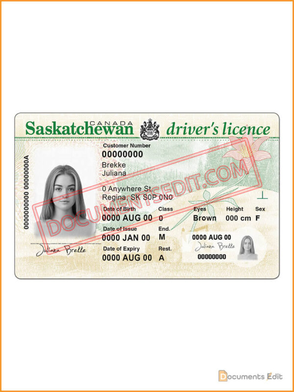 Saskatchewan Driving License PSD Template - Documents Edit