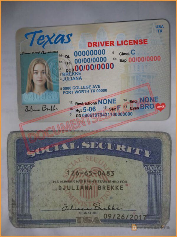 SSN and Texas Driver License Template - Documents Edit