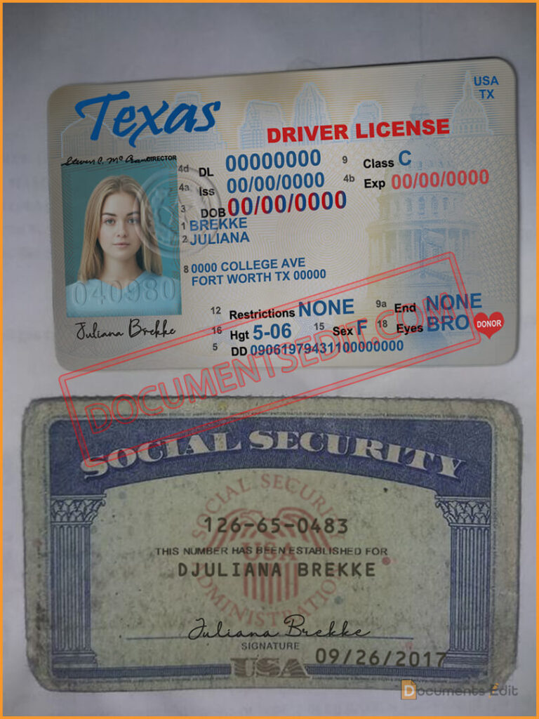 SSN and Texas Driver License Template - Documents Edit